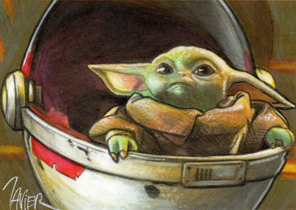 STAR WARS MANDALORIAN GROGU Baby YODA SKIZZE Karte DRUCK offene Ausgabe ...