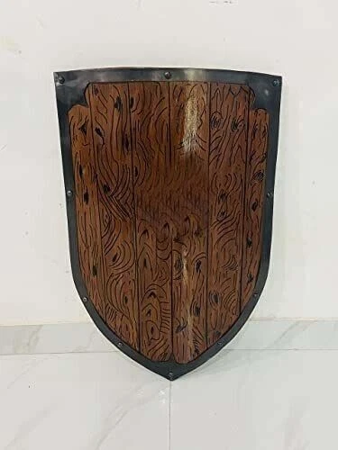 MEDIEVAL LARP WARRIOR Wood & Steel Viking Brown Shield Armor Re ...