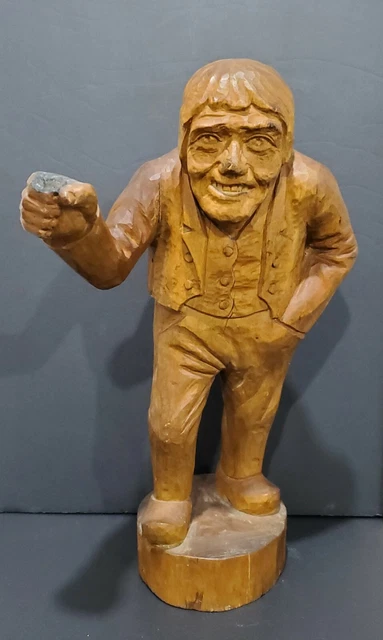 ANTIQUE LATE 1800S - Early 1900s Single Piece Wood Carved Man Figure ...