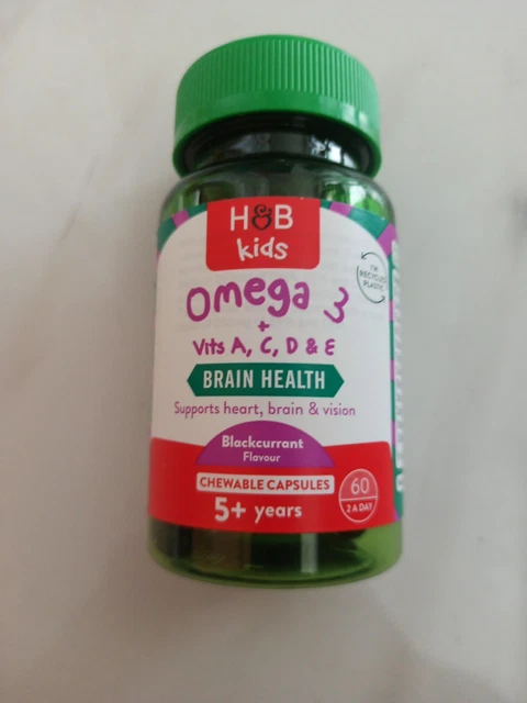 HOLLAND & BARRETT Kids Omega 3 60 Capsules Brain Health Blackcurrant 5 ...