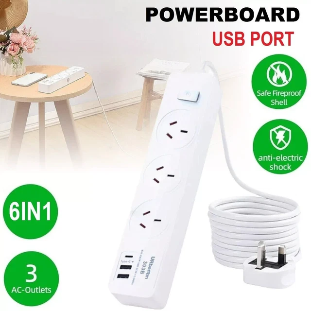 POWER BOARD USB Powerboard AU Plug 2 USB Charger Power Strip Surge ...