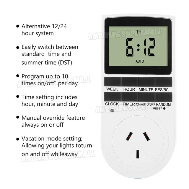 240V TIMER DIGITAL Programmable Electric AU Plug Power Socket LCD Timer ...