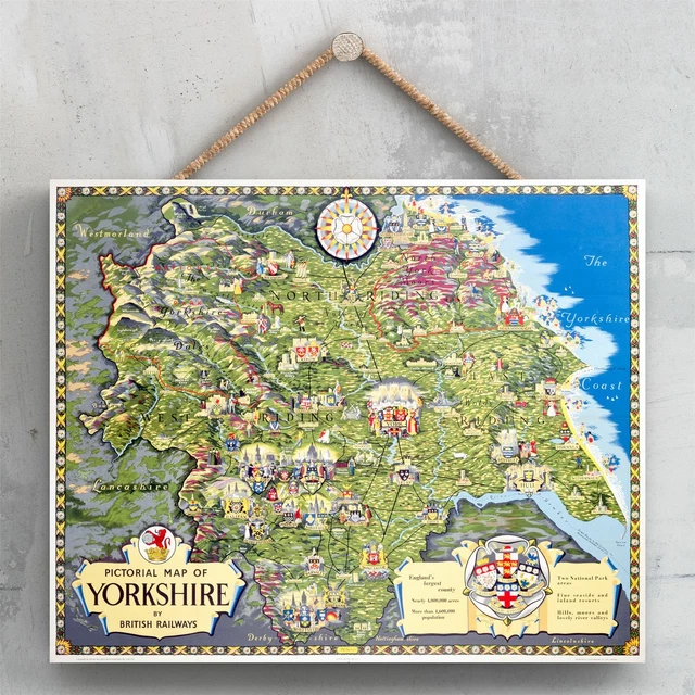YORKSHIRE PICTORIAL MAP Original National Railway Poster On A Plaque ...