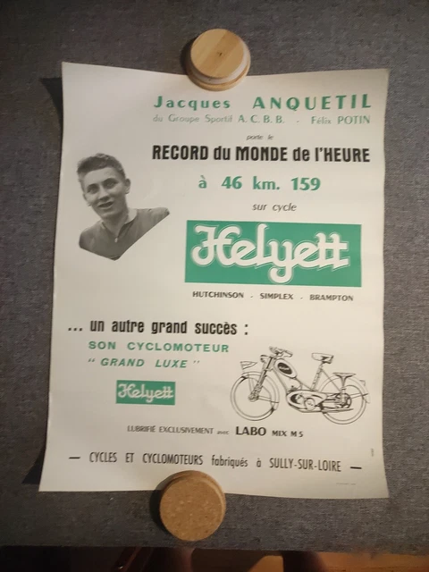 ANCIENNE AFFICHE -JACQUES ANQUETIL Record du Monde de l'heure sur Cycle ...