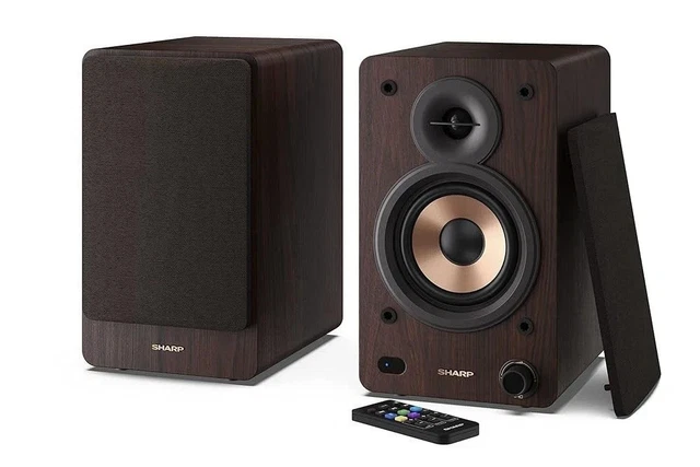 SHARP CP-SS30(BR) BLUETOOTH Active Bookshelf Speakers Brown - Open Box -FreePost £89.99 ...