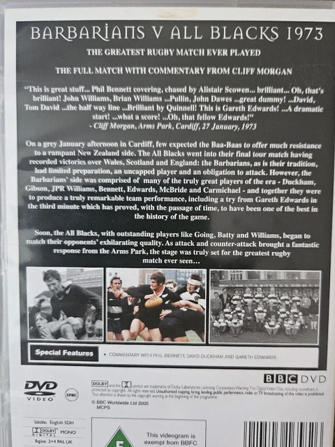 BARBARIANS V ALL Blacks 1973 DVD Rugby Gareth Edwards EUR 11,38 ...