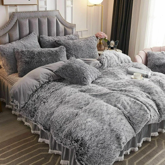 NEW! ~ ULTRA Soft Cozy & Fluffy Plush Luxury Grey Faux Shaggy Fur ...