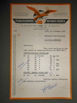 FACTURE ANCIENNE ÉTABLISSEMENTS Reynier frères Lyon 52 rue paul bert ...