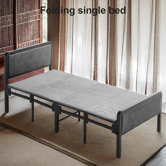 FOLDING SINGLE BED 3ft Guest Bed Small Room Foldable Bed with Mattress ...