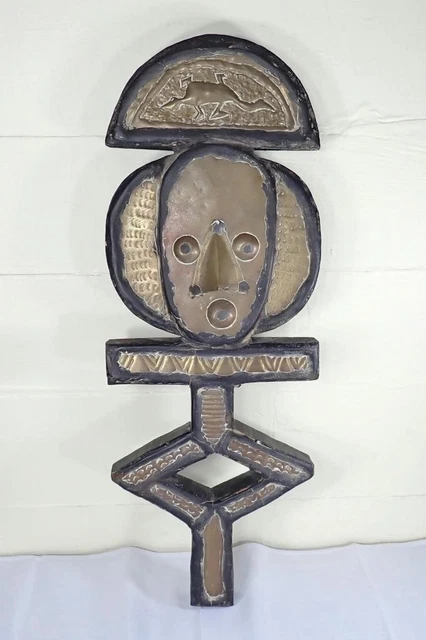 VINTAGE AFRICAN 22'' Wood Brass Tribal RITUAL TOTEM Figural Statue ...