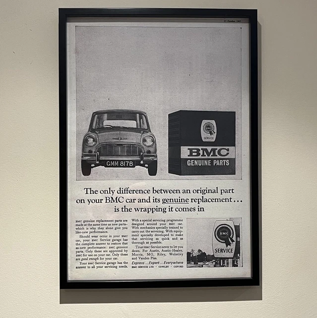 BMC AUSTIN MORRIS Mini Cooper Mk1 Genuine Parts Service Garage Wall Art ...