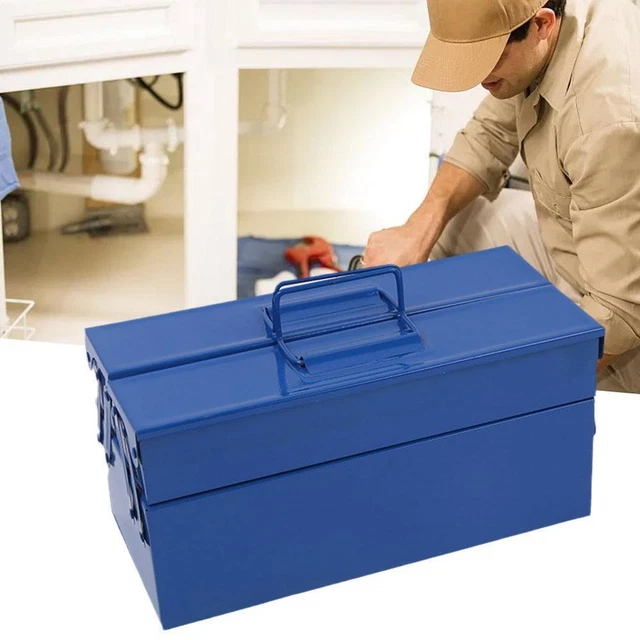 METAL TOOLBOX PORTABLE 2-layer Cantilever Steel Tool Box Storage ...