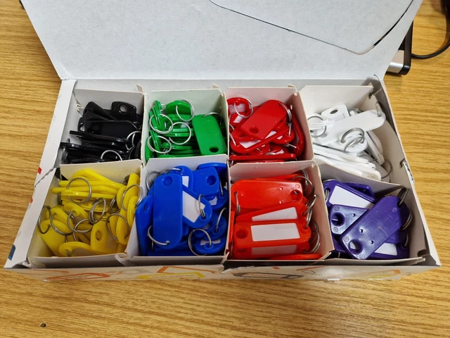 KEY TAGS FOBS Plastic Luggage ID Key rings with Name Cards 8 colours ...