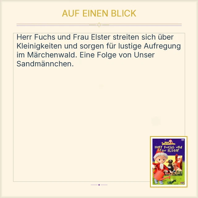 UNSER SANDMÄNNCHEN DVD Herr Fuchs & Frau Elster Kinderfilm Märchen ab 3 ...