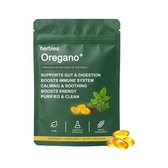HERBIES OREGANO PLUS, 6000mg Oregano and Black Seed Oil, 60 Vegan Caps ...