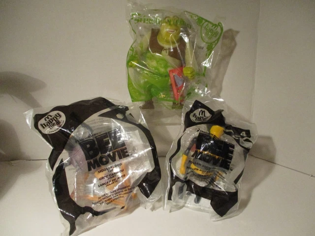 THREE MCDONALD'S HAPPY Meal Toys, Shrek 3rd Bee Movie Pollen Jackson ...