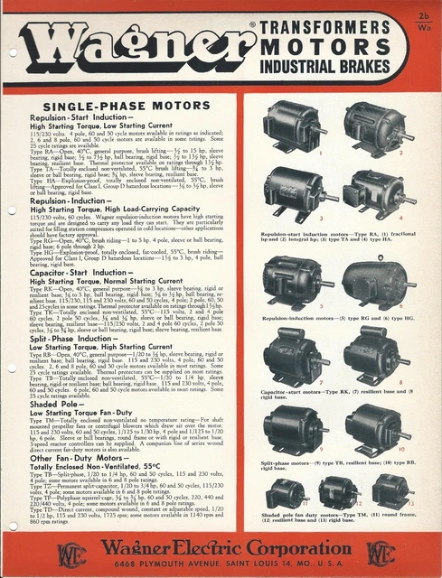 EQUIPMENT BROCHURE - Wagner Electrical Transformers Motors et al c1952 ...