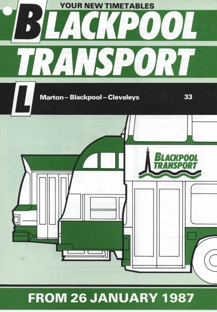 BLACKPOOL TRANSPORT BUS Timetable 33 Marton Blackpool Cleveleys BLACKPOOL TRANSPORT BUS Timetable 33 Marton Blackpool Cleveleys