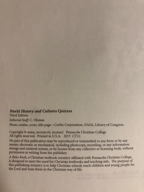 ABEKA WORLD HISTORY and Cultures Teacher Quiz Key $5.50 - PicClick CA