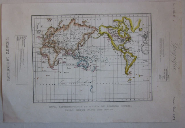 1845 PLANISFERO IMPERO BRITANNICO acquaforte Marmocchi world map ...