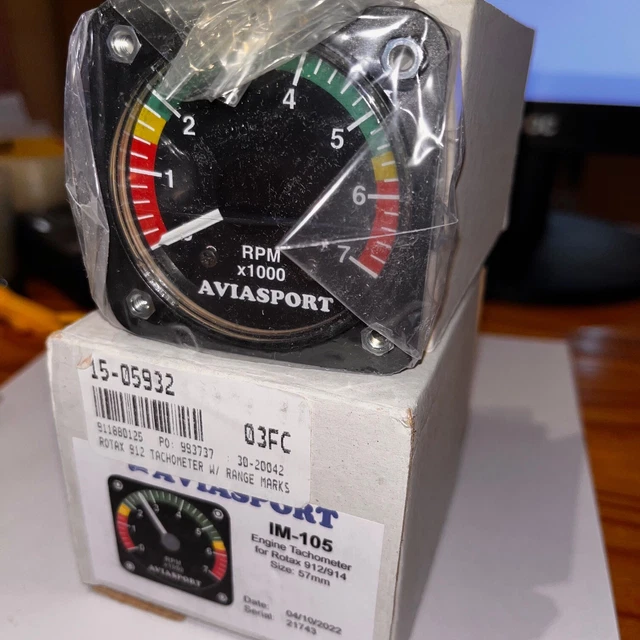 AIRCRAFT COCKPIT INSTRUMENTS RPM Tachometer Rotax 912 57mm Aviasport £ ...