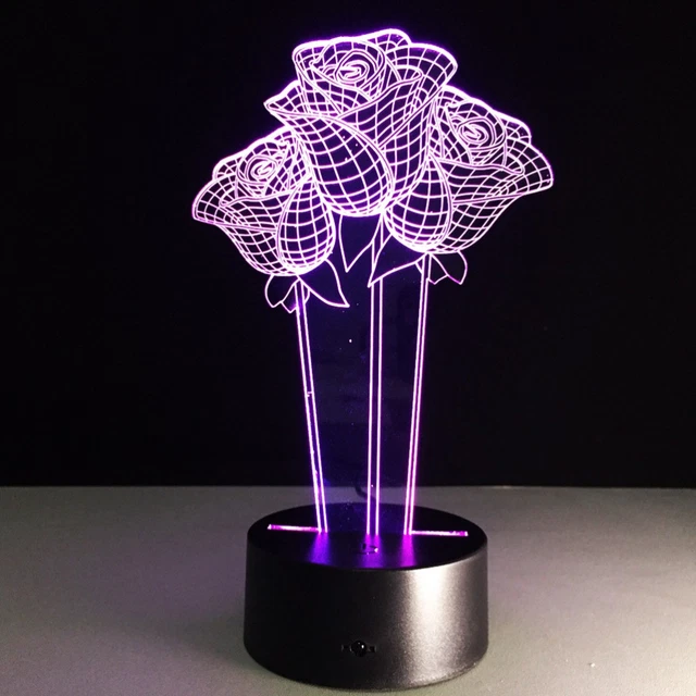 3D LAMP VISUAL Light Effect Touch Colors Changes Night Light (Rose ...