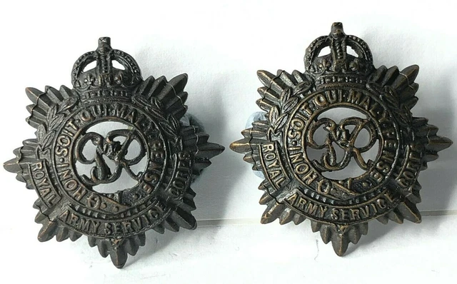 WW2 ROYAL ARMY service corps officers Collar Badge pair cast bronze EUR ...