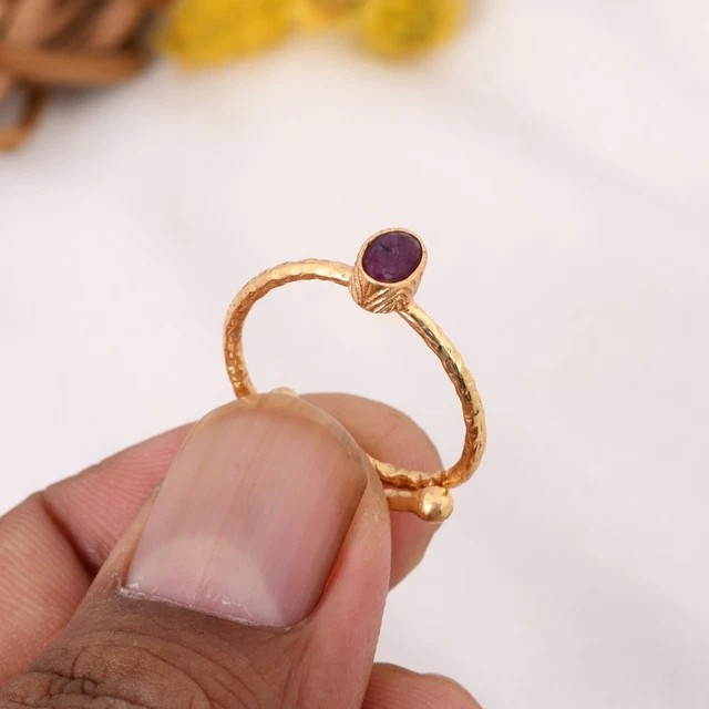 18K GOLD PLATED Oval Ruby Gemstone Texture Ring For Sister Wedding ...