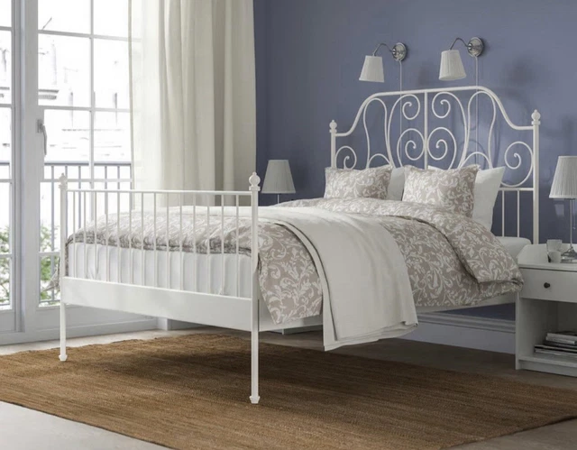 IKEA LEIRVIK WHITE metal double bed frame Immaculate Pick Up Only £99. ...