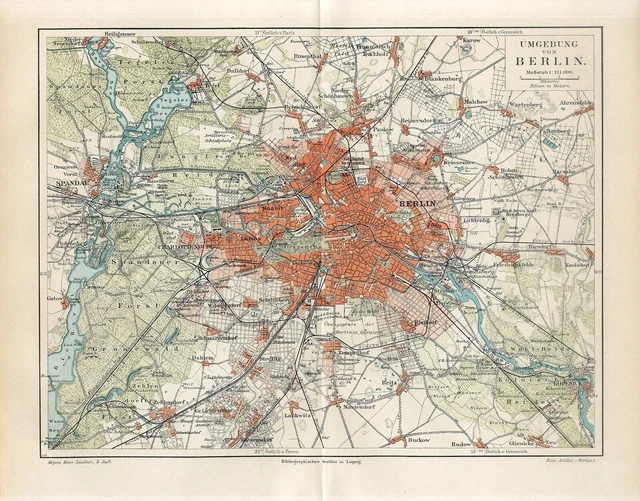 1899 BERLIN CITY PLAN and SUBURBS GERMANY Antique Map dated £1.55 ...