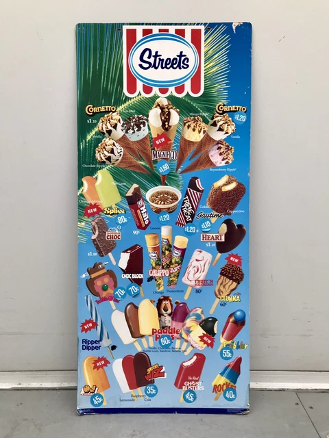 STREETS ICE CREAM 1980s Milk Bar Shop Display Cardboard Sign ...