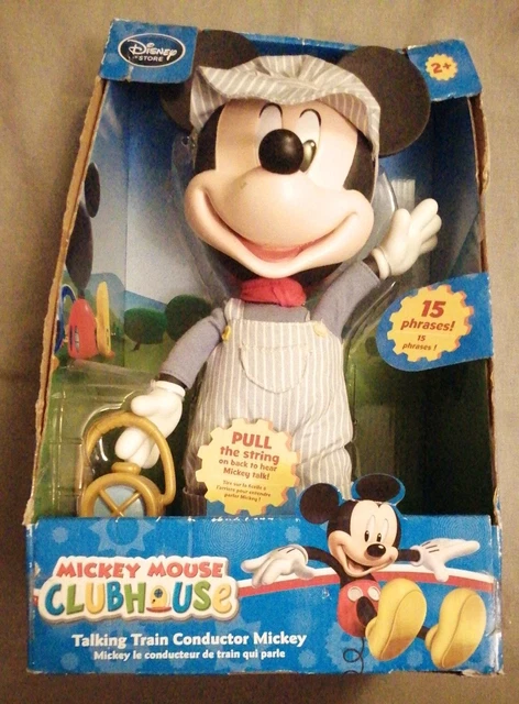 DISNEY STORE MICKEY Mouse Talking Train Conductor Plastic Pull String ...