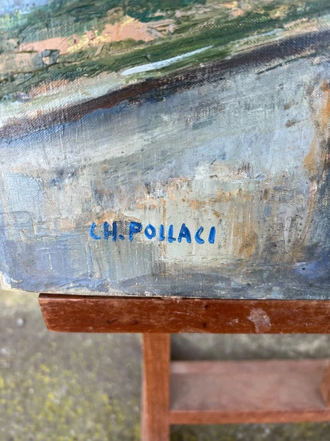 TABLEAU & PEINTURE HST Huile sur Toile Pontoise CH. Pollaci Antique ...