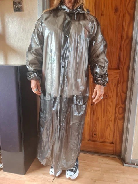 VINTAGE 100% PVC Mac Raincoat Translucent Black Go Travel Goods Co With ...
