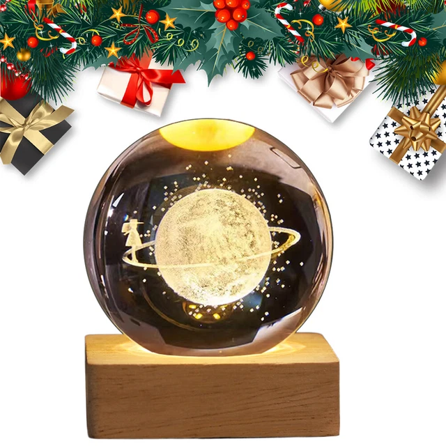 3D ENGRAVED LED Crystal Ball Light USB Charging for Bedroom Decor ...