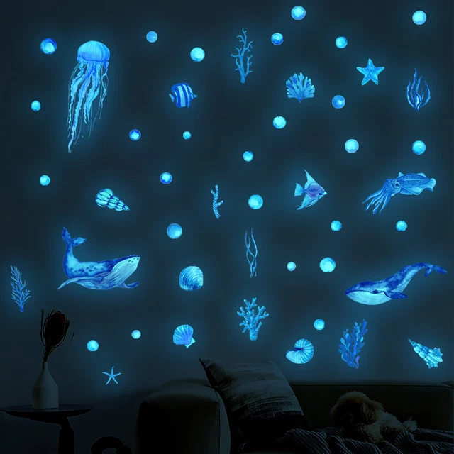 LUMINOUS FISH OCEAN Wall Stickers Underwater World Glow In The Dark ...