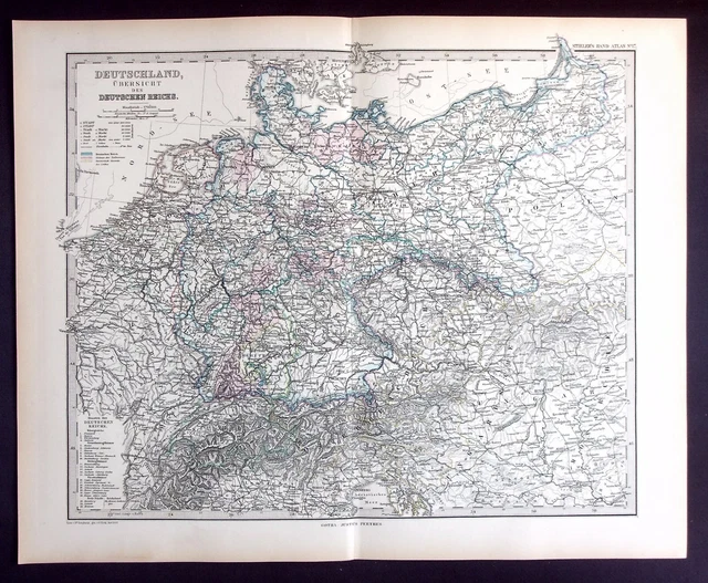 GERMANY, OVERVIEW OF GERMAN KINGDOMS, original antique map, Stieler ...