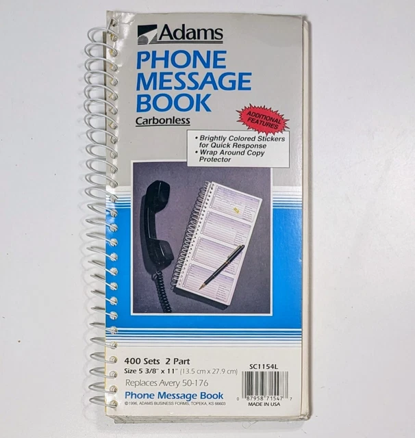 VINTAGE 1996 BRAND NEW Adams Carbonless Phone Message Book 400 Set ...
