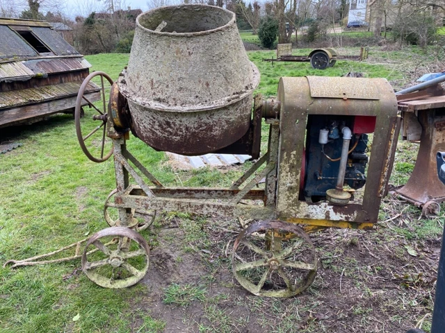 A VINTAGE BENFORD cement mixer with Lister D engine and iron wheels £ ...