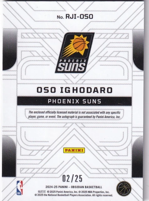 2024-25 PANINI OBSIDIANA NBA N º Rji-Oso Ighodaro Rookie Parche Coche ...