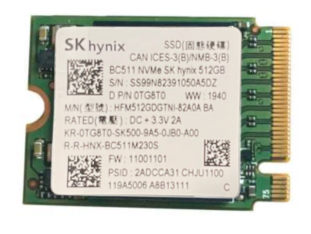 SK HYNIX BC511 512GB Nvme M.2 2230 SSD HFM512GDGTNI 82A0A Ba Rigide ...