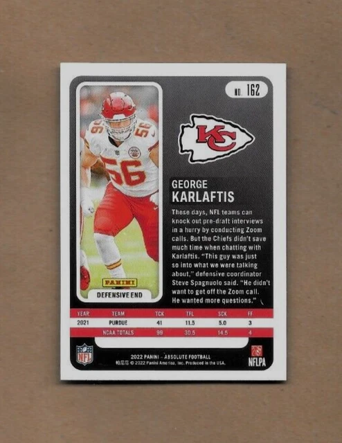 2022 PANINI ABSOLUTE Football George Karlaftis Rookie Card #162 Chiefs ...