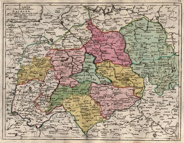 SASSONIA TURINGIA, GERMANIA Originale Incisione Cartina Geografica ...