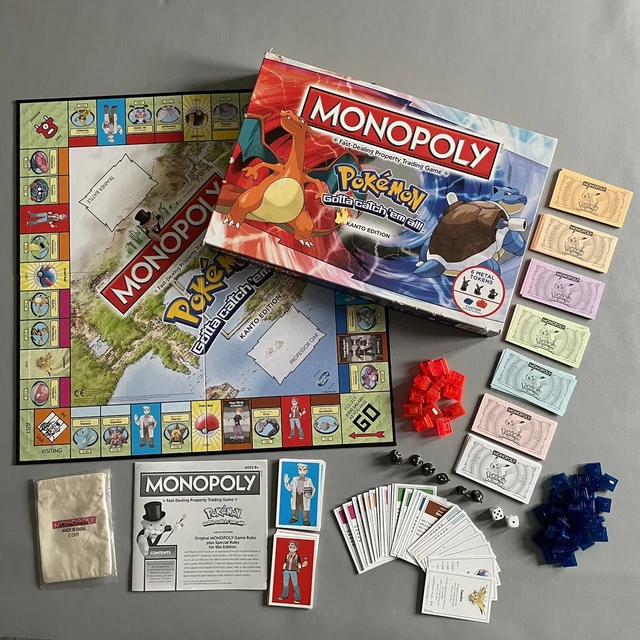 HASBRO POKEMON MONOPOLY Kanto Edition Board Game Used Complete Set £28. ...