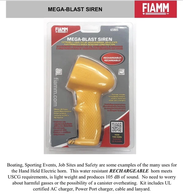 FIAMM 65805 MEGA Blast Siren Horn Yellow Battery Powered FREE SHIPPING ...