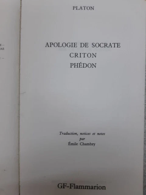 APOLOGIE DE SOCRATE -Criton -Phedon | Platon | Bon état EUR 3,90 ...