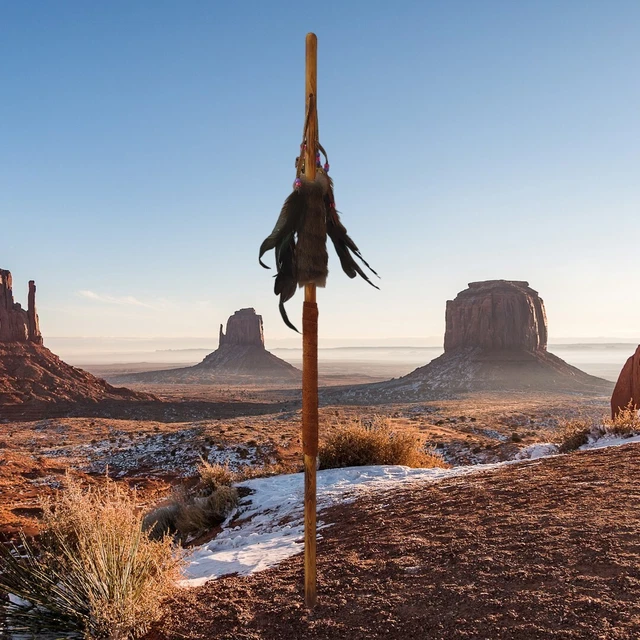 NATIVE AMERICAN HANDMADE Medicine Prayer Shaman Stick Real Fur Leather ...