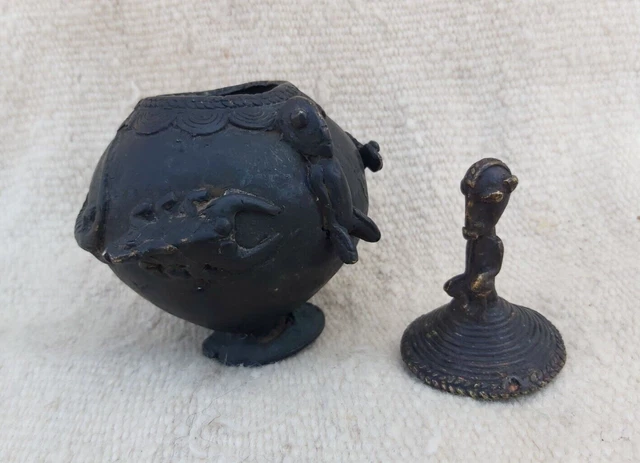 COLLECTIBLE RARE ANTIQUE African Mali Dogon Bronze Magic Ointment Pot ...