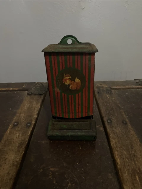 VTG JASCO WALL Mount Tin Match Stick Box Holder Green Red Christmas Fox ...