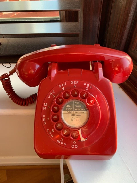 VINTAGE 1960S RED Rotary Dial Telephone GPO706L Converted With Plug-In ...